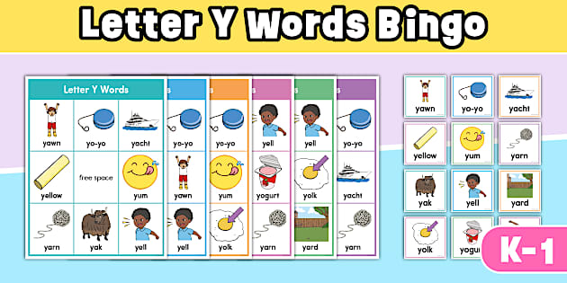 Letter Y Words Bingo for K-1st Grade