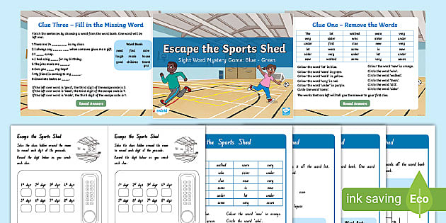 New Zealand Blue to Green Sight Words Escape the Sports Shed