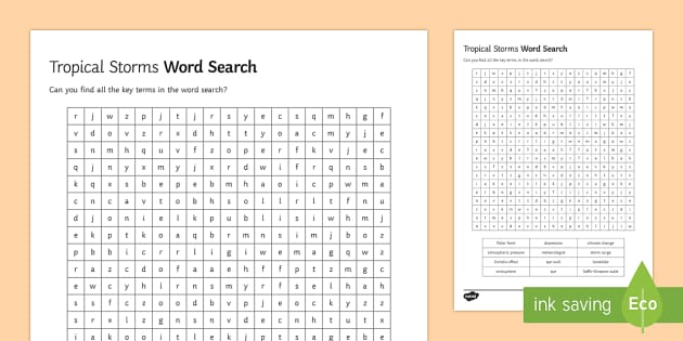 Tropical Storms Word Search Worksheet / Worksheet - Twinkl