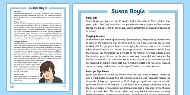 CFE Autism Awareness Susan Boyle Fact File (teacher made)