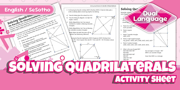 Grade 7 Maths Term 2 - Solving Quadrilaterals Activity Sheet