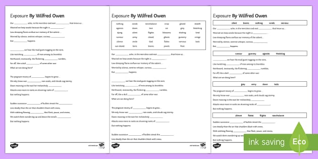 GCSE Poetry Cloze Differentiated Worksheet / Worksheets to Support Teaching on