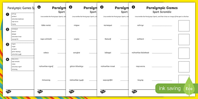 Paralympics Sports Word Unscramble (teacher made)