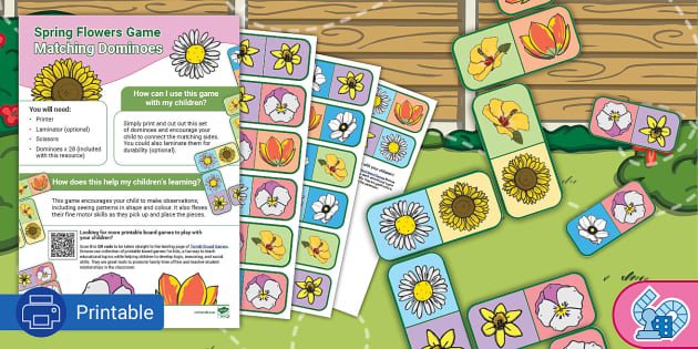 Spring Flowers Colour Matching Dominoes Game for EYFS