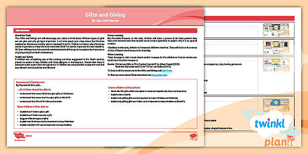 FREE! - RE: Gifts and Giving Year 1 Planning Overview