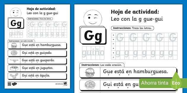 Hoja de actividad: Leo con la g gue-gui (teacher made)