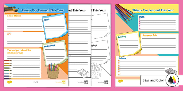 Things I've Learned This Year Doodle Organizer for 3rd-5th Grade