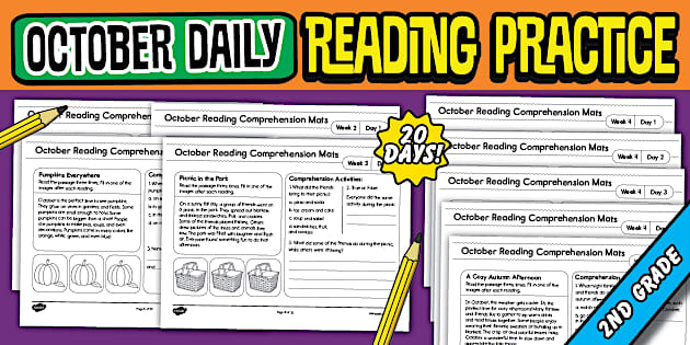 October Second Grade Daily Reading Comprehension Mats