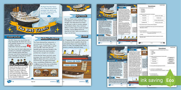 UKS2 Titanic Differentiated Reading Comprehension Activity