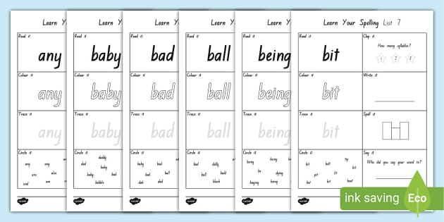 New Zealand Essential Spelling List 7 Words Worksheets