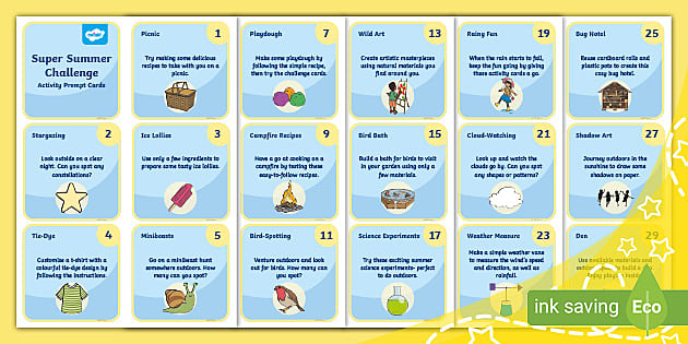 Super Summer Challenge Activity Prompt Cards (teacher made)
