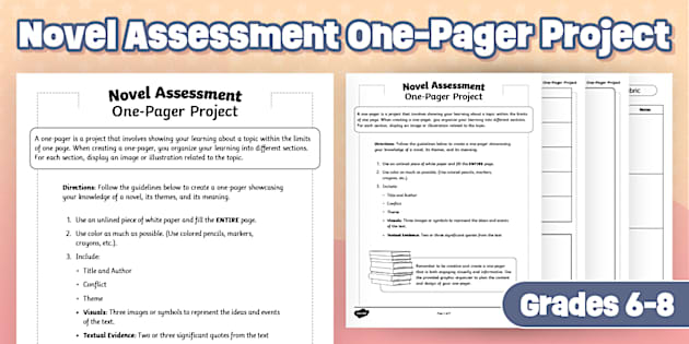 Novel Assessment One Pager Graphic Organizer | Twinkl USA