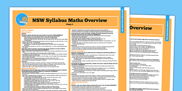 FREE! - NSW Stage 2 Maths Syllabus Overview (teacher made)