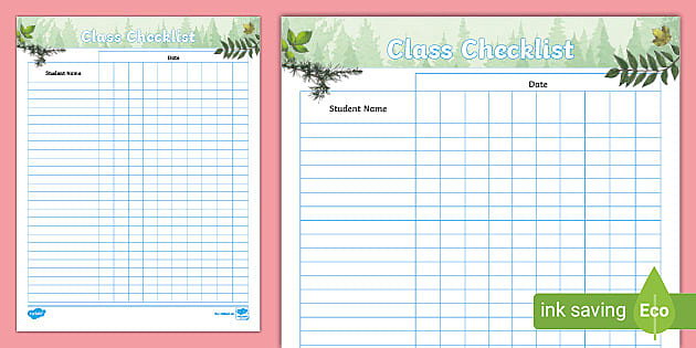 Canadian Nature Class Attendance Checklist