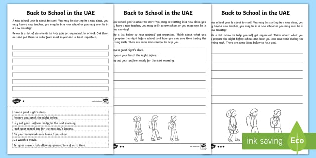 Back to School in the UAE Differentiated Worksheet / Worksheet