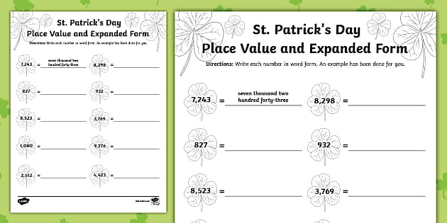 St. Patrick's Day Place Value and Word Form Activity