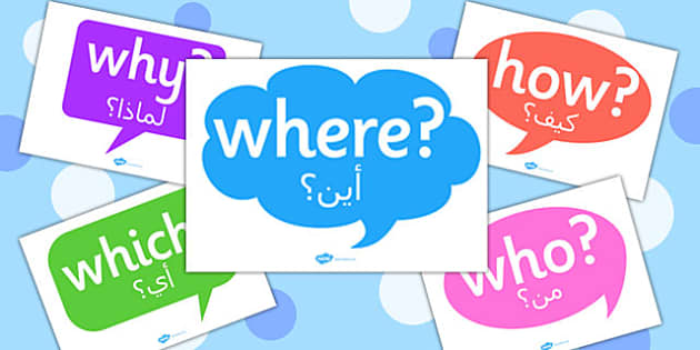 Question Words on Speech Bubbles Arabic Translation - arabic