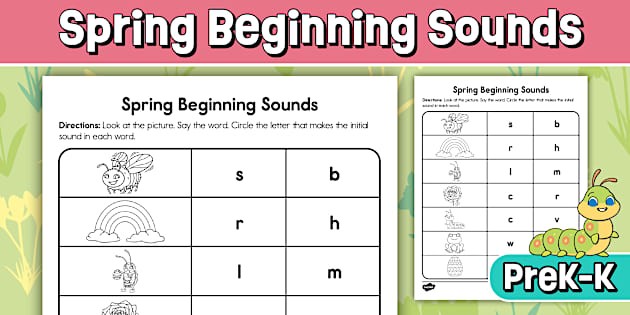 Spring Vocabulary Beginning Sounds Worksheet for PreK-K