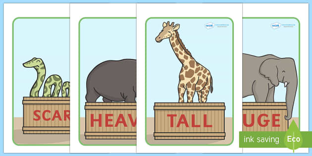 Zoo Animals Adjectives Display Posters - ESL Zoo Animals Adjectives