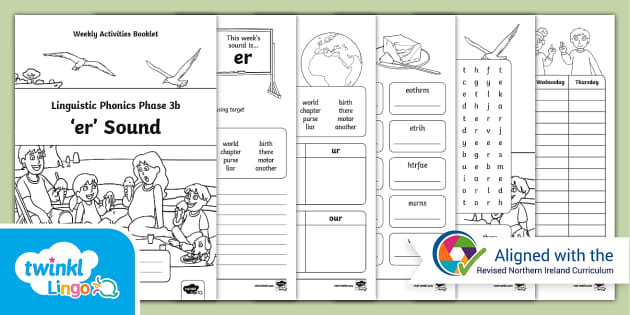 NI Linguistic Phonics Phase 3b 'er' Sound Activities Booklet