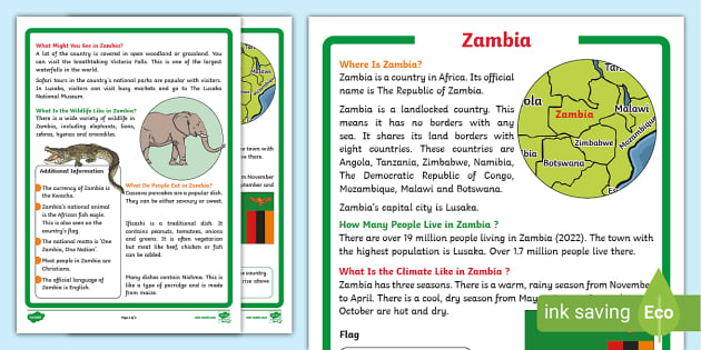 KS1 The Republic of Zambia Fact File (teacher made)