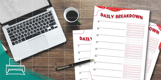 Daily Tasks Monthly Breakdown | Pink & Red | Twinkl Busy Bees