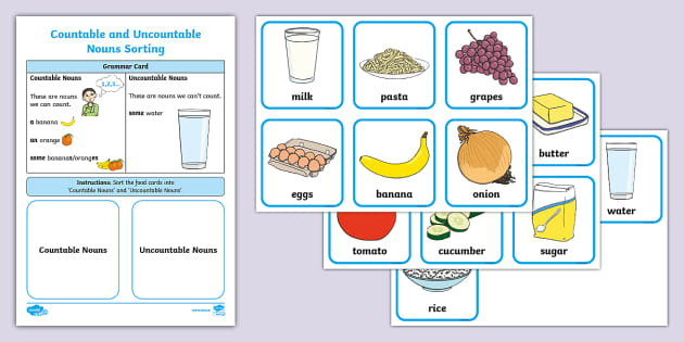 ESL Countable and Uncountable Nouns Food Sorting Card Game