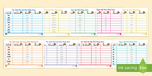 New Zealand Magenta - Gold Sight Word Writing Practice Activity Worksheets