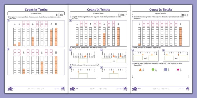 👉 Count in Tenths Differentiated Worksheets - Twinkl