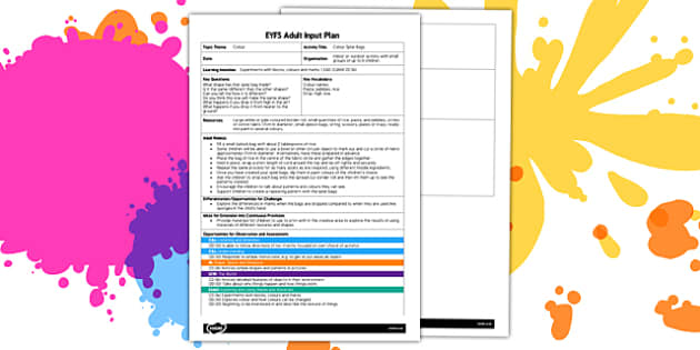 EYFS Colour Splat Bags Adult Input Plan (teacher made)