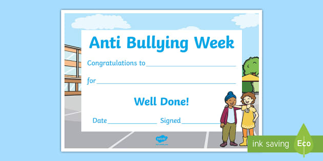 EYFS/KS1 Anti Bullying Week Certificate - Twinkl