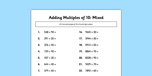 Adding Multiples Of 10 Mixed Maths Addition 3 digit
