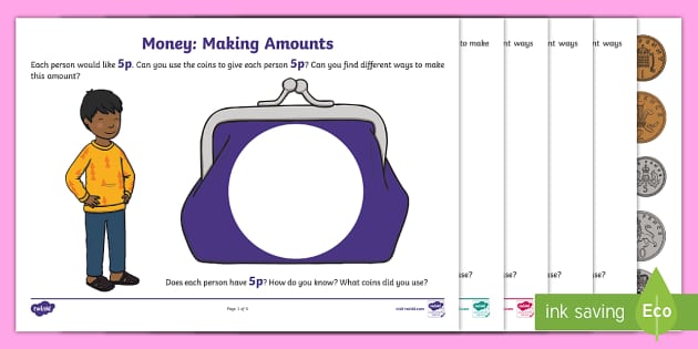 Money: Making Amounts to 20p Worksheets (teacher made)