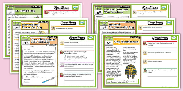 KS2 On This Day Pawsome Comprehension Pack: March - Twinkl