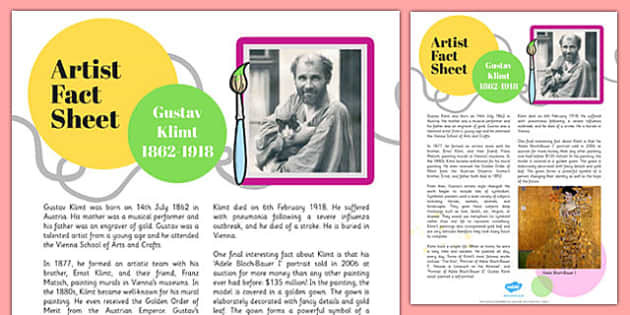 Gustav Klimt Artist Fact Sheet - gustav klimt, artist, fact sheet