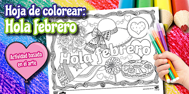 Hoja de colorear: Hola febrero