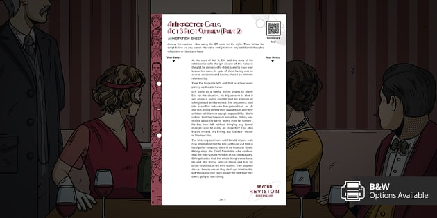An Inspector Calls: Act 3 Plot Summary (Part 2) Annotation