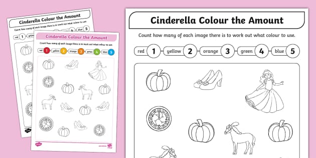 👉 Cinderella Colour the Amount Worksheet (teacher made)