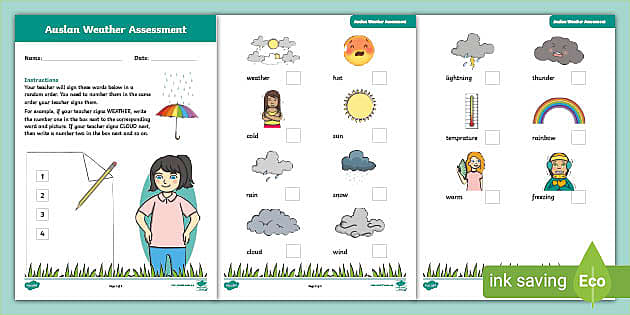 Auslan Weather Assessment (l'enseignant a fait) - Twinkl