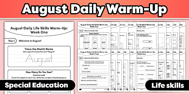 August Daily Life Skills Warm-Up Activities | Morning Work for Special ...