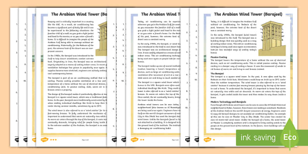 Barajeel (Arabian Wind Tower) Differentiated Reading Comprehension Activity