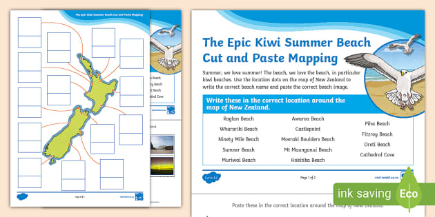 The Epic Kiwi Summer Beach Cut and Paste Mapping Activity