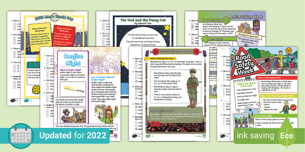 KS1 November Differentiated Reading Comprehension Activity Pack