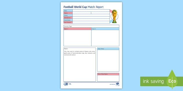 World Cup Match Report Worksheet (teacher made)