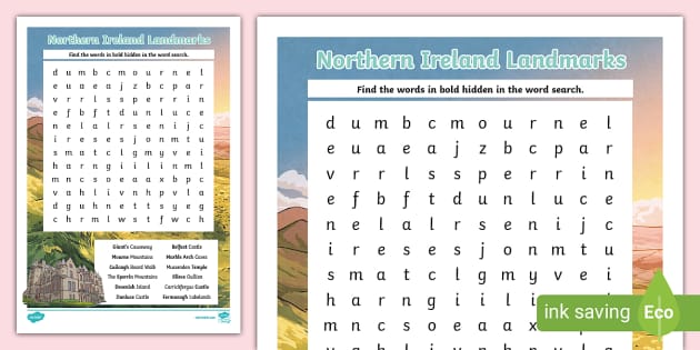 Northern Ireland Landmarks Word Search (teacher made)
