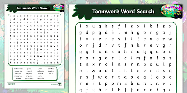 Banana Drama in the Jungle - Teamwork Word Search - Twinkl