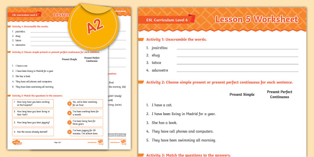 ESL Curriculum Level 6, Lesson 5 Interactive Worksheet