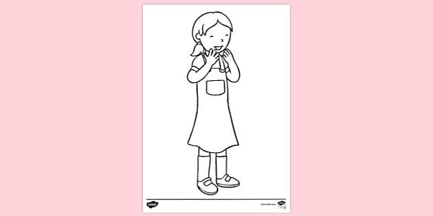 Girl Talking With Hands Near Mouth Colouring Sheet - Twinkl