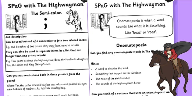 The Highwayman Poem With Worksheet Ideas