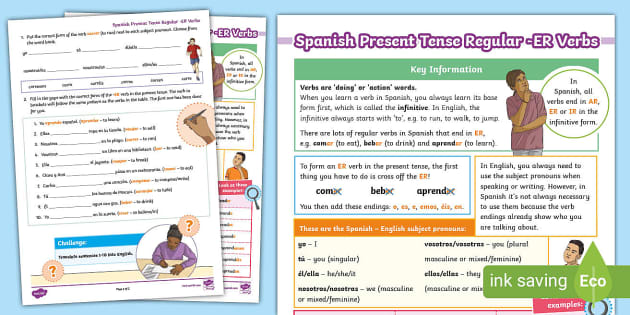 👉 Spanish: Present Tense Regular -ER Verbs Worksheet